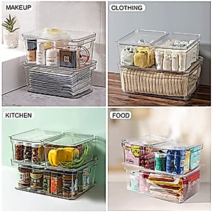 loobuu Plastic Clear Storage Bins with Lid, Stackable Pantry Organizer Box Bin Containers for Organizing Wardrobe Clothes, Fridge, Pantry Cabinet, Fruit, Vegetables, Bathroom Supplies 3 Pack