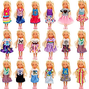 Miunana 12 pcs Girl Doll Clothes Dress Outfits and Shoes for Chelsea 11.5 Inch Girl's Sister 6" Doll Clothing with 2 Pairs of Shoes for 4-6 Inch Chelsea Girl Dolls Clothes and Accessories