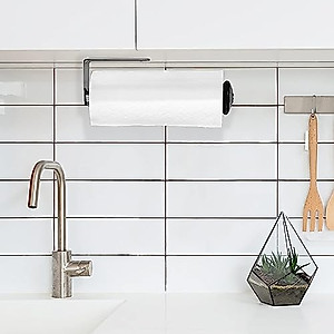 GIFZES Under Cabinet Paper Towel Holder for Kitchen,Stainless Steel Paper Towel Holders Wall Mount,9.9In Self Adhesive Drilling Paper Towel Rolls Kitchen Bathroom Door Rustproof Rack Silver