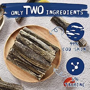 PAWUP Dog Treats, Cod Skins Dog Treat with Taurine, One-Ingredient Grain-Free Chew Fish Skin Rolls Rich in Omega3, 8 oz