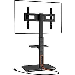 Perlegear Floor TV Stand with Power Outlet, Universal TV Stand for 32-70 inch TVs up to 110 lbs, Height Adjustable TV Stand with Swivel, Floor TV Mount Stand with Wood Base, Max VESA 600x400mm, PGFS06