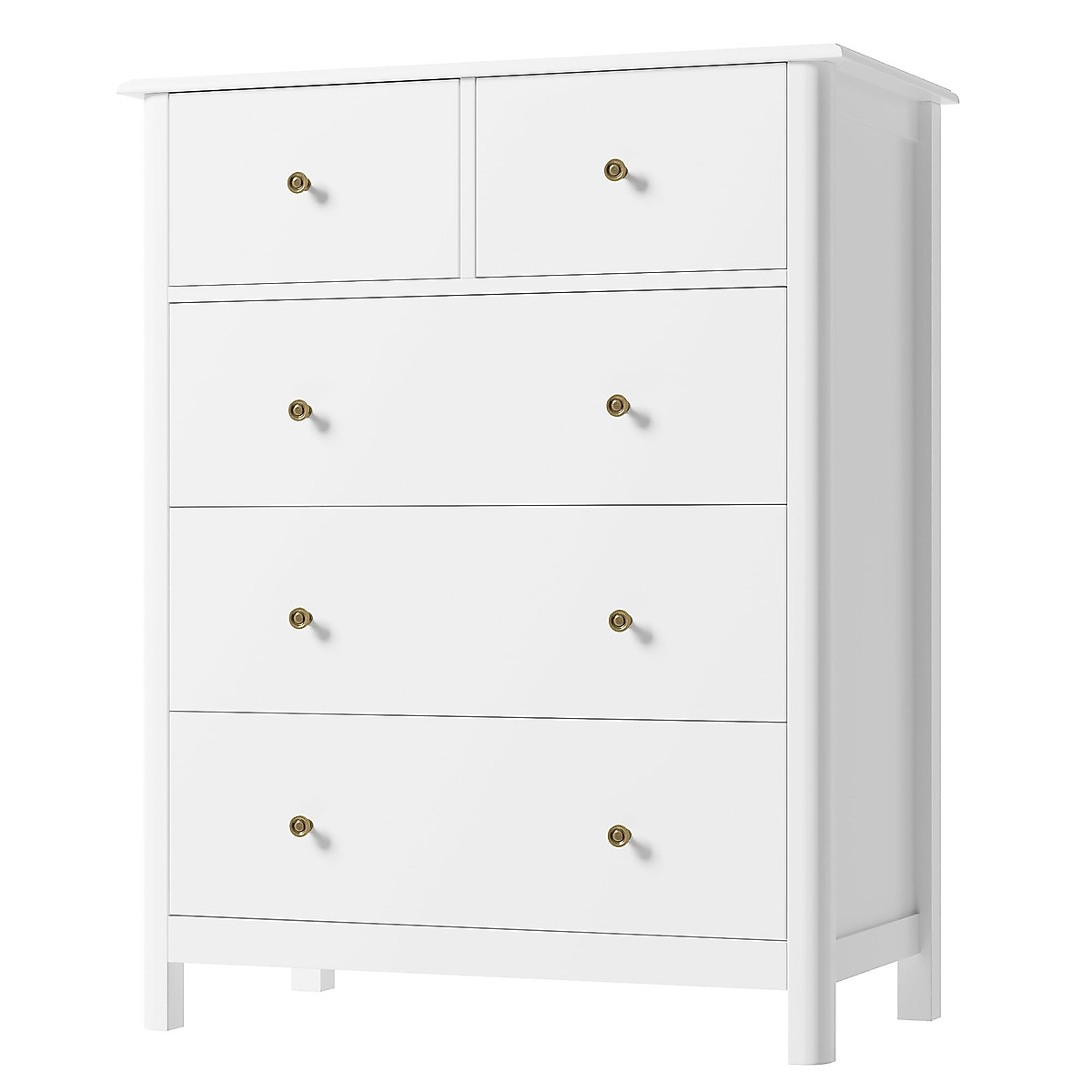 HOUSUIT White Dresser with 5 Drawers, Tall Dresser Chest of Drawers, 5 Drawer Dresser with Deep Space, Wood Dresser Storage Cabinet for Living Room, Hallway, Office, White