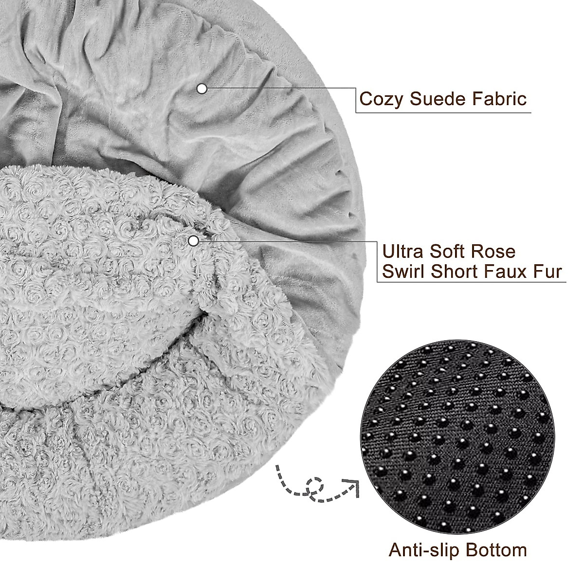 JOEJOY Dog Beds for Small Medium Dogs, Cozy Cuddler Luxury Puppy Pet Bed with Blanket Attached, Donut Round Calming Anti-Anxiety Dog Burrow Cave Bed - Anti-Slip Bottom and Machine Washable 26 inch