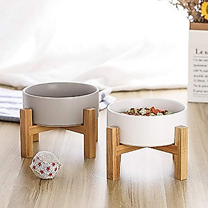 White Ceramic Elevated Raised Cat Bowls,Cat Food Dish with Stand, Raised Cat Food or Water Bowls Anti Vomiting,Pet Bowl with Anti Slip Rubber pad,Stress Free for Cats and Small Dogs（400ML/13.5OZ