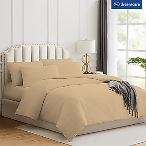 Waffle Duvet Cover Queen - Waffle Weave Duvet Cover, Queen Duvet Cover Set - Duvet Cover Queen Size - Cotton Duvet Cover 5-Piece Set, 1 Queen Duvet Cover + 4 Pillowcases For All Seasons - Khaki
