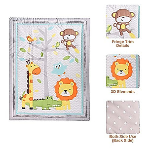 Baby Bees 4 Pieces Animal Safari Crib Bedding Sets for Boys and Girls | Baby Bedding Crib Set of Crib Sheet, Quilt, Dust Ruffle for Standard Size Crib