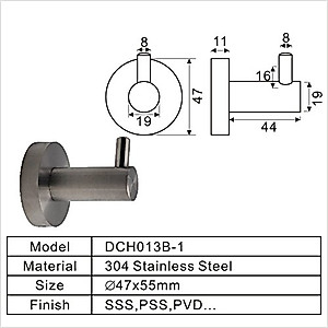 QT Home Decor Premium Modern Double Coat Hook - Perfect for Towels/Robes/Clothes for Bathroom, Kitchen, Garage - Easy to Install and Solid 304 Stainless Steel, Water Proof
