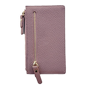 Genuine Leather Women's Slim Wallet Thin Small Purse Bifold ID Card Holder (D2 Dusty Pink)