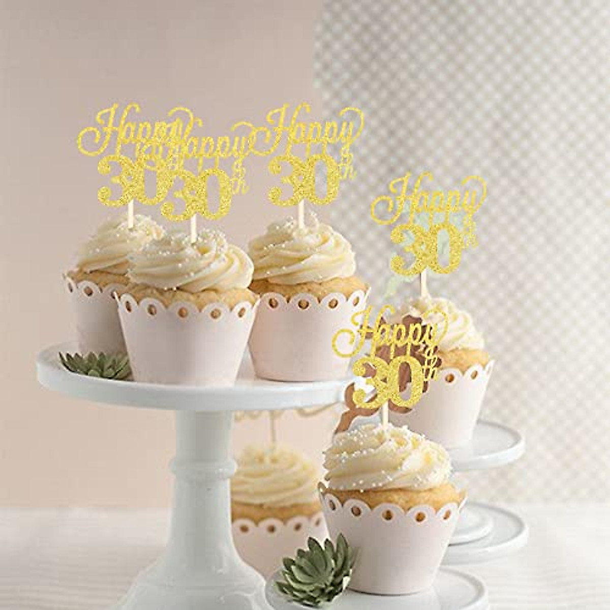 24 Pack Happy 30th Cupcake Toppers Glitter Number 30 Cheers to 30 Cupcake Picks 30th Birthday Wedding Anniversary Party Cake Decorations Supplies Gold