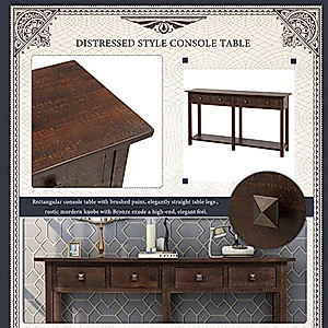 P PURLOVE Retro Console Table Sofa Table for Entryway with Drawers and Shelf Living Room Sideboard (Dark Espresso)