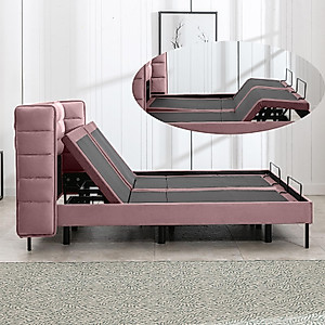 Mjkone Ergonomic Queen Size Adjustable Bed Frame Base, Zero Gravity Adjustable Bed w/Head and Foot Incline, Zero Clearance, Wireless Remote Control, Anti-Snore, Platform Frame Compatible, Light Grey