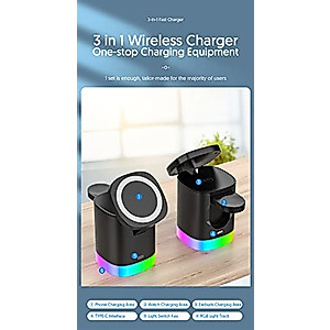 Magnetic Wireless Charging Station for Apple Series,3 in 1 Faster Mag-Safe Wireless Charger Stand for iPhone 14/13/12 Series/iPhone11/Samsung, Apple Watch Series and Airpods with QC3.0 Adapter