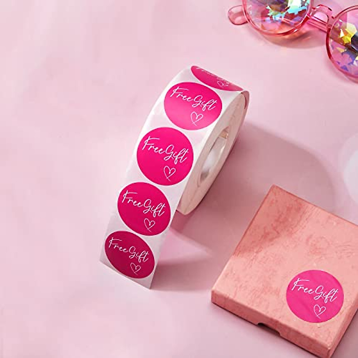 1000 Pieces 1.5 Inch Customer Appreciation Stickers Small Business Sticker Roll Round Self Adhesive Stickers Labels for Packing Mailing Envelopes Postcards (Rose Red Background)