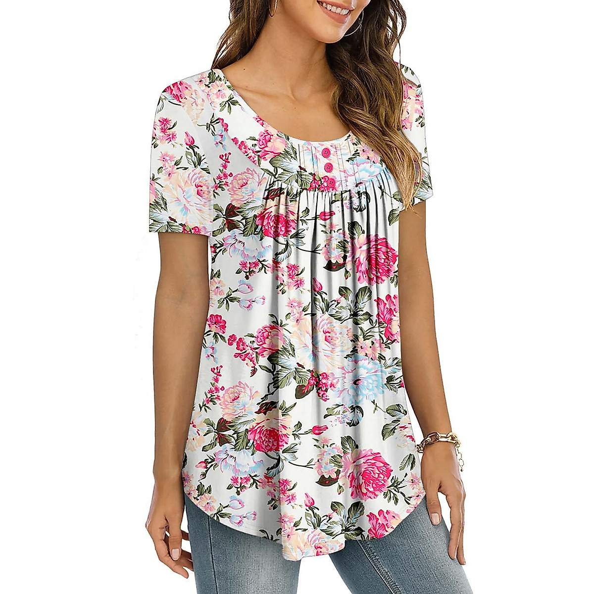 BETTE BOUTIK plus size tunic tops womens summer blouses womens tunic tops for leggings WhitePink XX-Large
