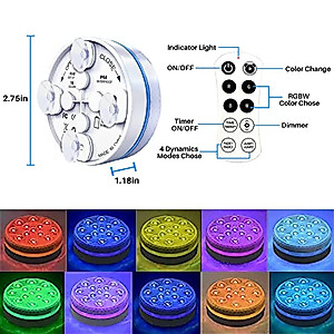 Pool Lights for Above Ground Pools 4 Packs, Submersible LED Lights RGB Color Changing Dimmable Underwater Pool Lights with Suction Cups RF Remote, for Pond Fountain Aquariums Vase Garden Party