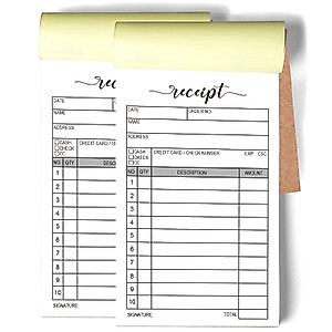 2 Packs 50-Set Receipt Pad, Carbon Duplicate Copy Sales Receipt Form, Invoice Booklet for Stores, Warehouses, Offices, and Restaurants, 3.4x5.5 Handheld, 2-Part Carbonless-White/Yellow.