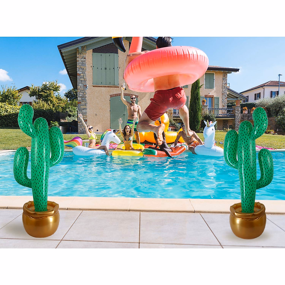 GiftExpress 2 Pack Inflatable 36" Cactus Prop Décor for Mexicano Fiesta Theme Party Decorations, Cinco De Mayo Prop, Hawaiian Pool Party, Desert Western Cowboy Theme Party (36" - 2 Pack)