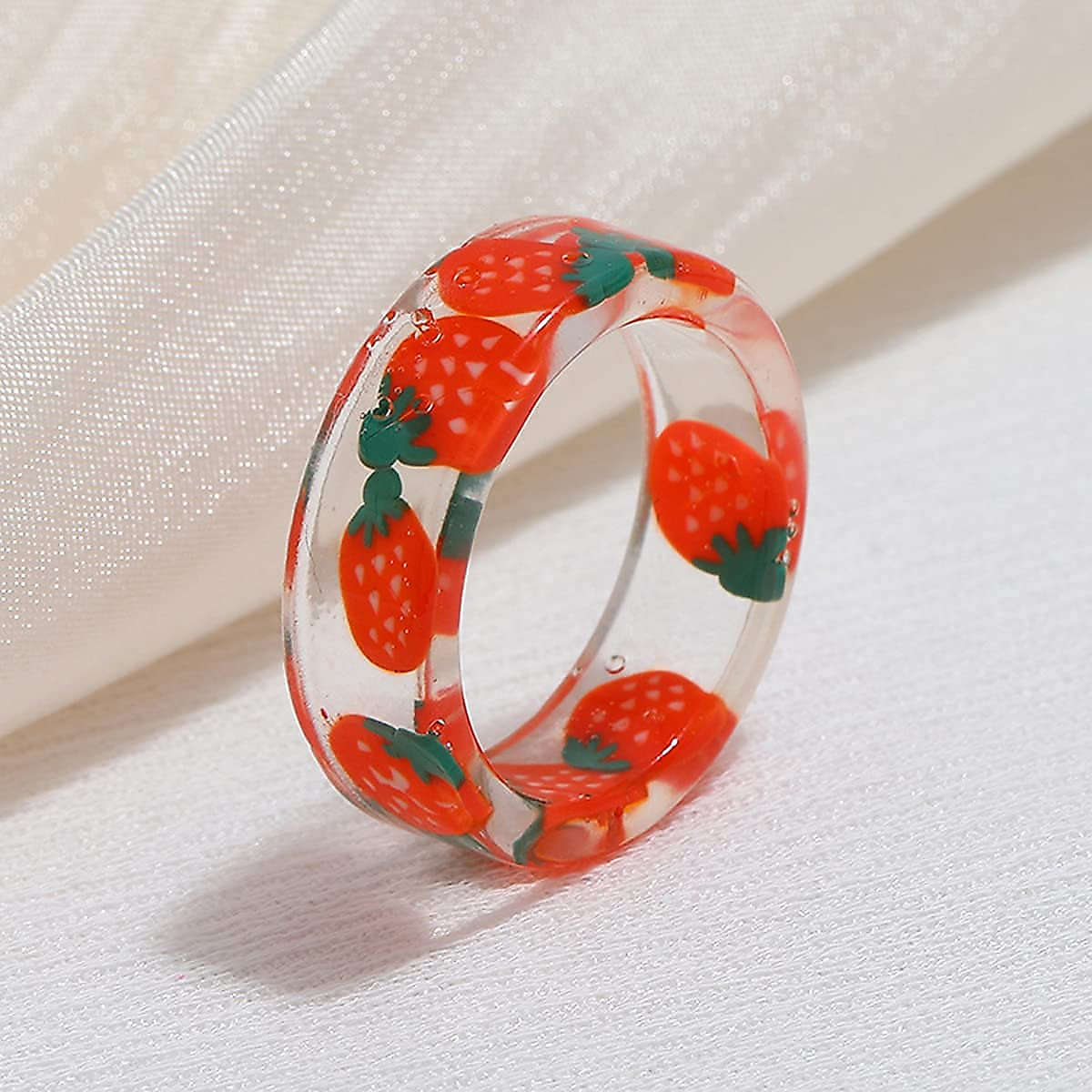 4-12 Pcs Resin Fruit Rings Set Colorful Transparent Plastic Fruit Rings Strawberry Kiwi Lemon Apple Grape Pitaya Grapefruit Orange Watermelon Cute Knuckle Stackable Fruit Rings for Women Teen Girls,