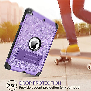 BENTOBEN iPad Mini 5 Case, iPad Mini 4 Case, Glitter Sparkly 3 Layers Heavy Duty Rugged Shockproof Kickstand Sturdy Leather Protective Tablet Cover for Apple iPad Mini 5 / iPad Mini 4, Purple