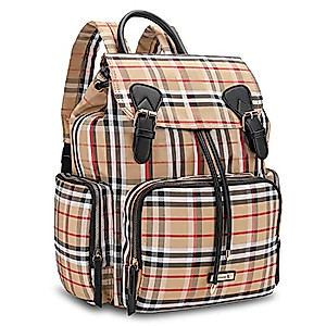 Hafmall Diaper Bag Backpack, Baby Diaper Bag with Stroller Hooks for Mom Dad, Multifunctional Nappy Bag for Boys Girls, Stylish Travel Mommy Bag (Plaid)