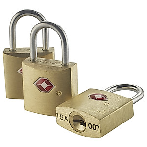 Lewis N. Clark Mini Brass Square TSA Lock + Padlock for Luggage, Suitcase, Carry On, Backpack, Laptop Bag or Purse - Perfect for Airport, Hotel, & Gym, 2 Keys Included - 3 Pack