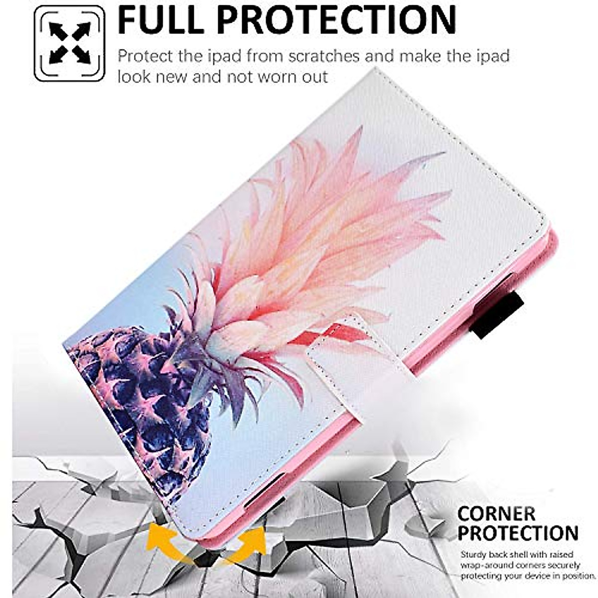 HD 10 Case DTangLsm Case for Amazon Fire HD 10 Tablet (5th/7th/9th Generation, 2015/2017/2019 Release) - Slim Leather Folding Protective Stand Cover with Auto Wake/Sleep for 10.1 Inch Tablet,Pineapple
