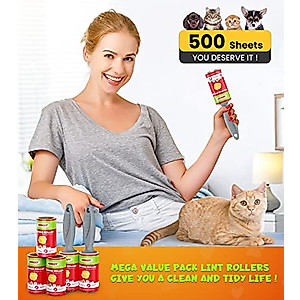 KONIZY Lint Rollers for Pet Hair Extra Sticky, 500 Sheets Mega Value Set Roller with 2 Upgraded Handles, 5 Portable Remover Clothes, Furniture, Carpet, Dog & Cat Removal