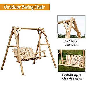 Outsunny 2-Seat Porch Swing with Stand, Wooden Patio Swing Chair Bench, for Garden, Poolside, Backyard, Natural