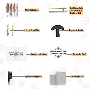 Marksman Precision Sub Compact Pistol Cleaning Kit - Brass - .22 9mm .357 .38 .380 .40 10mm .44 and .45 Caliber Handgun Revolver - Up to 6 inch Barrel - Retail Package (Black)