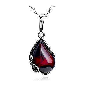 Ian and Valeri Co. Women Cherry Amber Sterling Silver Pendant Necklace Chain 46 cm 18 inches