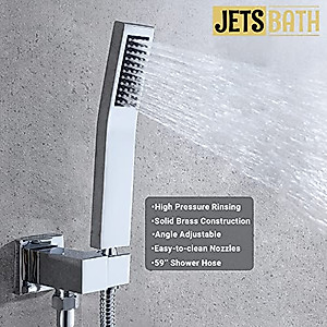 (Updated) JetsBath Shower Jets Rain Shower System with 12'' Ceiling Shower & Hand Shower, Overhead Full Body Shower System with Body Shower Spray Jets Chrome Rain Shower Set, JB3412C-CH