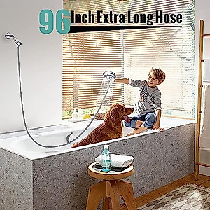 Shower Head, SR SUN RISE 6-Settings 5" High Pressure Handheld Shower Head Set with 2.45 Meter/96 Inch/ 8 FT Long Shower Hose and Shower Arm Mount with Brass Ball Joint,Chrome