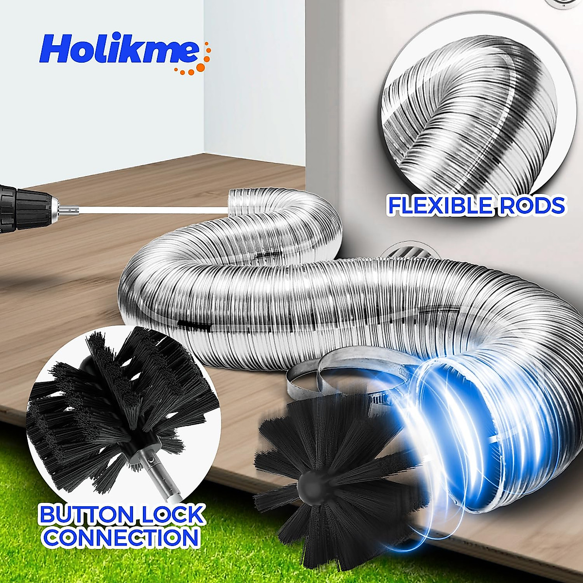 Holikme 35 Feet Dryer Vent Cleaning Brush, Lint Remover, Synthetic Brush Head, Use with or without a Power Drill