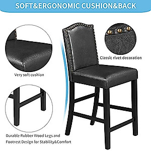 LIADTOP Counter Height Pub 5 Piece, Dining Set Marble Veneer Top Kitchen Bottom Shelf and 4 PU Leather Chair Table, Black+Gray