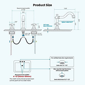 gotonovo 3-Hole Widespread Bathroom Faucet Double Cross Handle Mixer Tap for Bathroom Sink Deck Mount Hot Cold Water Matching Pop Up Drain with Overflow Antique Brass Victorian Spout