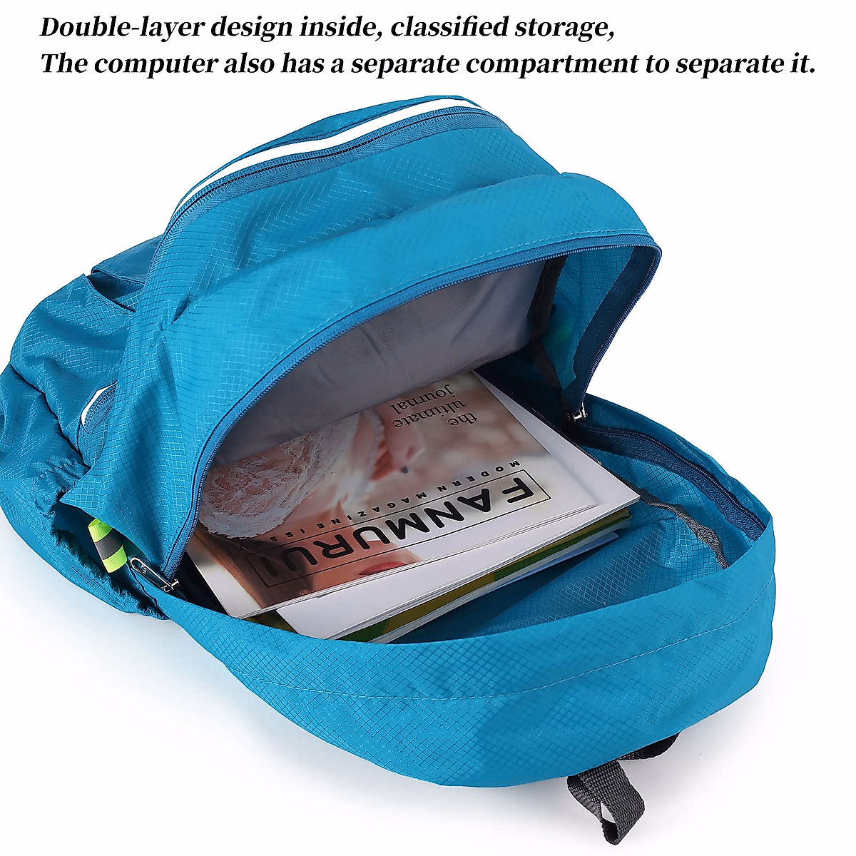 ALVARZA Hiking Backpack, 36L Water-resistant Lightweight Packable Daypack, Multi Function Folding Sling Bag for Travel Camping Outdoor Cycling, Bule