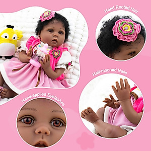 Aori Lifelike Reborn Baby Dolls Black 22 inch Realistic Baby Girl Doll Weighted Biracial Newborn Baby Doll with Feeding Toy Accessories