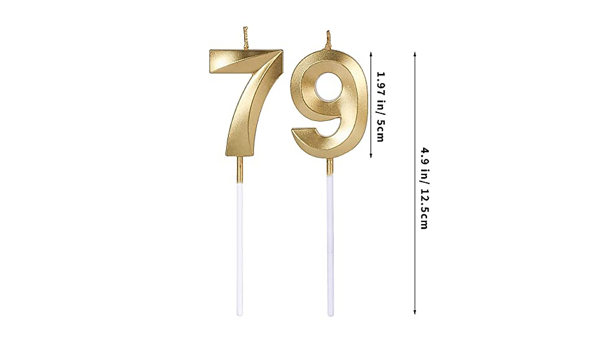 Gold 79th & 97th Birthday Candles - Elegant Cake Topper