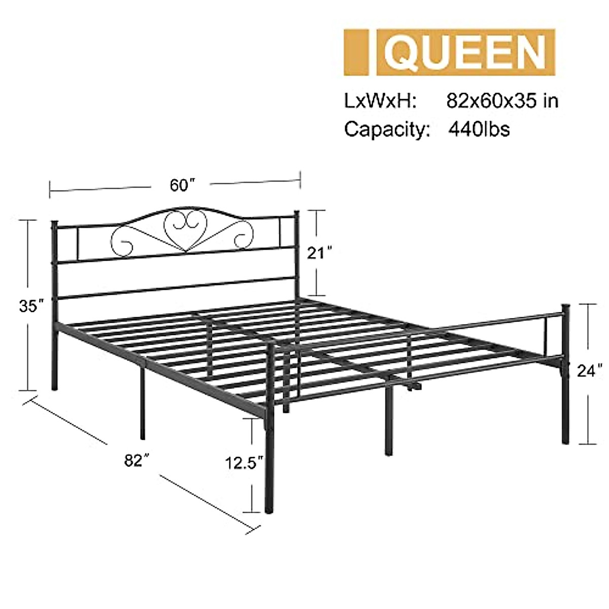VECELO Metal Platform Bed Frame with Headboard & Footboard, Steel Slats Mattress Foundation, No Box Spring Needed, Queen, Matte Black