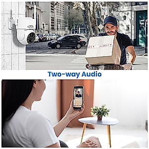 NUFEBS Security Camera 2K/4MP Wireless Outdoor with Solar Panel 355°PTZ 2.4G WiFi Waterproof Surveillance Motion Dection Spotlight/Siren, Color Night Vision，2 Way Audio，SD Card Slot/Clound (White)