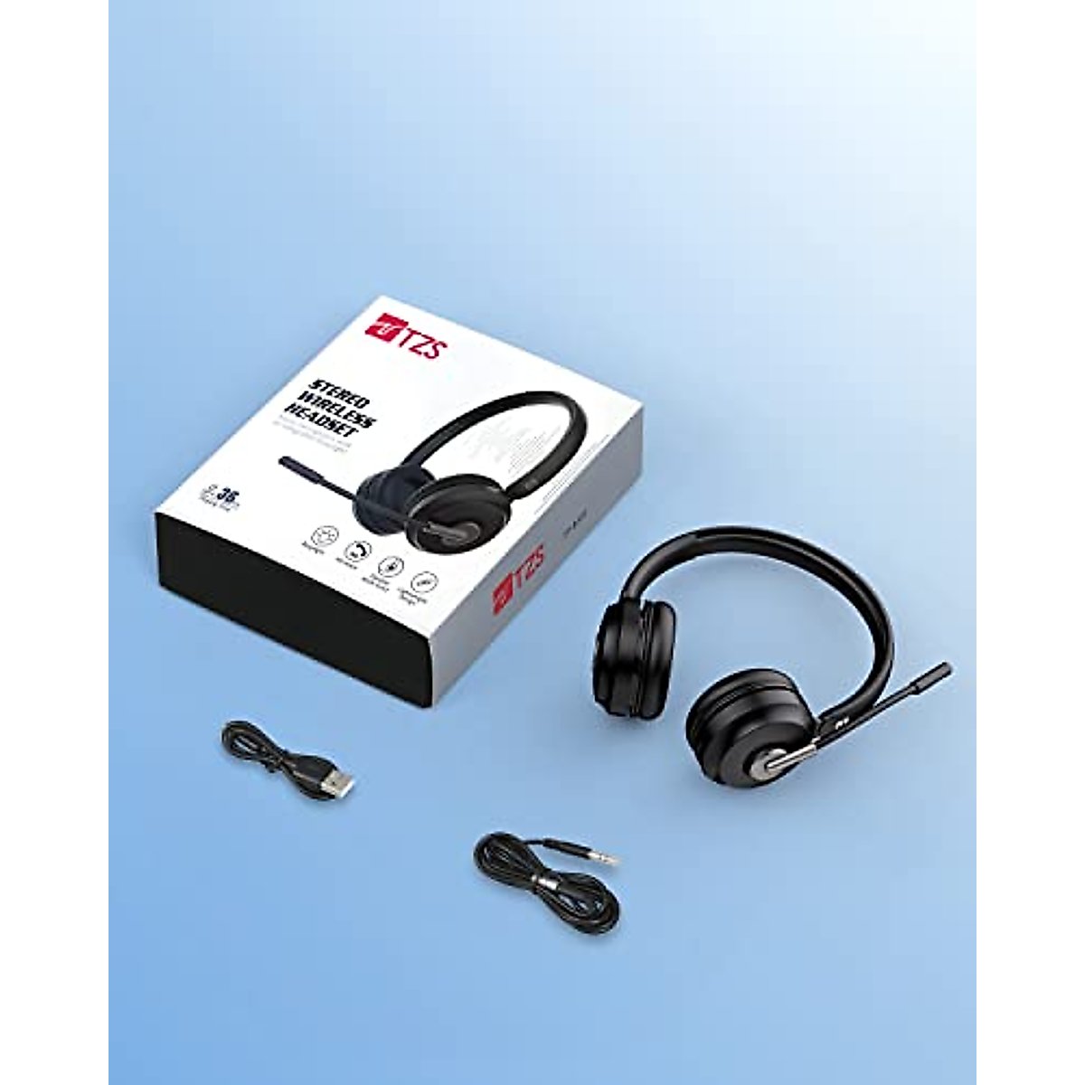 TZS Bluetooth Headphone for Computer, Wireless Headset with Noise Cancelling Mic for PC, 36H Lightweight On Ear Headphone with Mute Button, Suitable for Remote Working/Call Center/Online Class