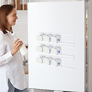 DLUGOPIS 6 Pcs 20 Capacity Fridge Yogurt Organizer Yogurt Fridge Holder Yogurt Storage with Self Adhesive Tapes Yogurt Container for Fridge 3.75 Inch Multiple Sizes Yogurt Refrigerator, white