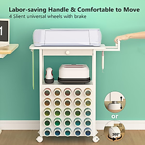 ousamili Craft Organization and Storage Cart Compatible with Cricut Machines, Craft Table with 25 Vinyl Roll Holder, Craft Cabinet Table for Craft Room and Home Workstation