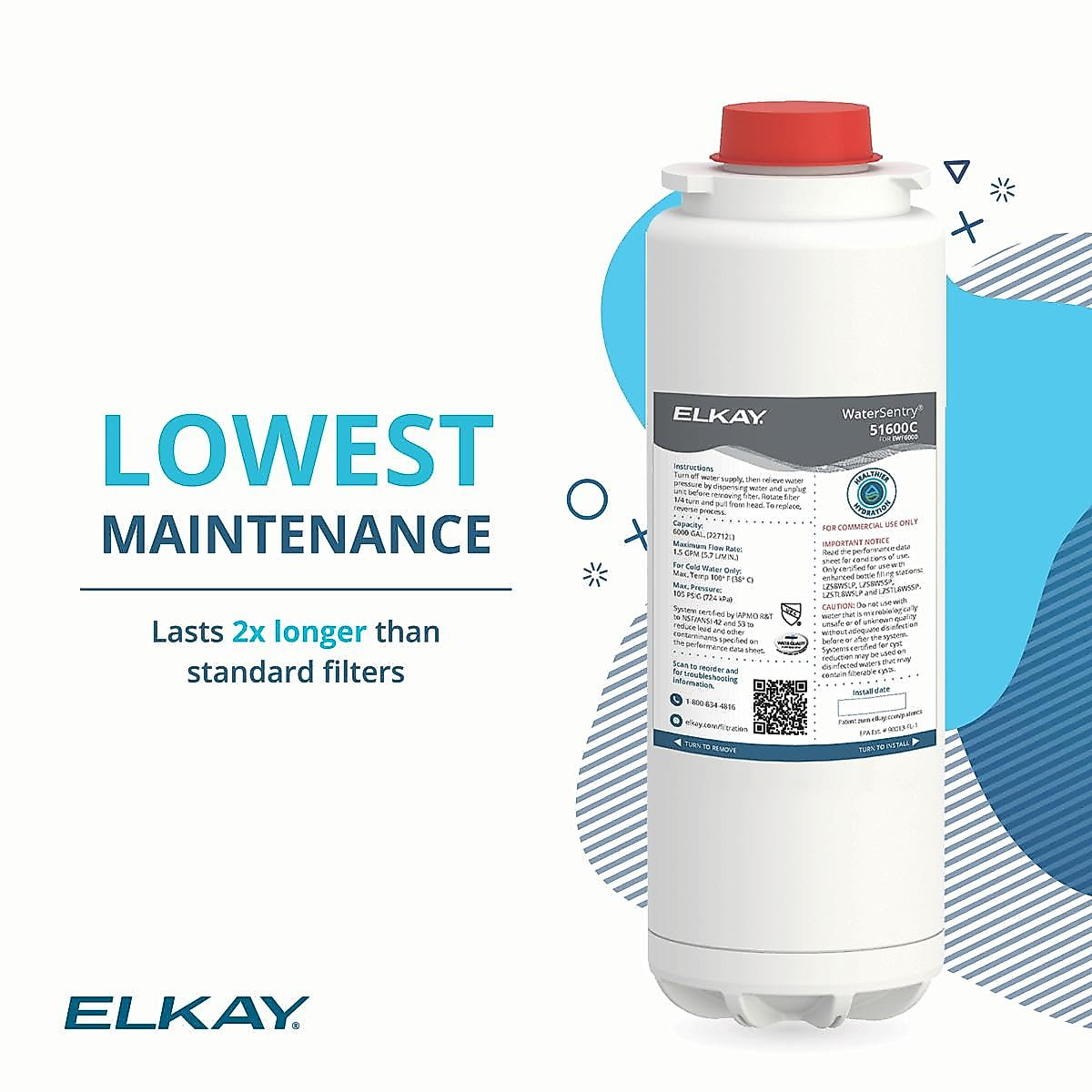 Elkay 51600C WaterSentry Lead + Microplastics NSF/ANSI Certified High-Capacity Filter (Enhanced Bottle Fillers)