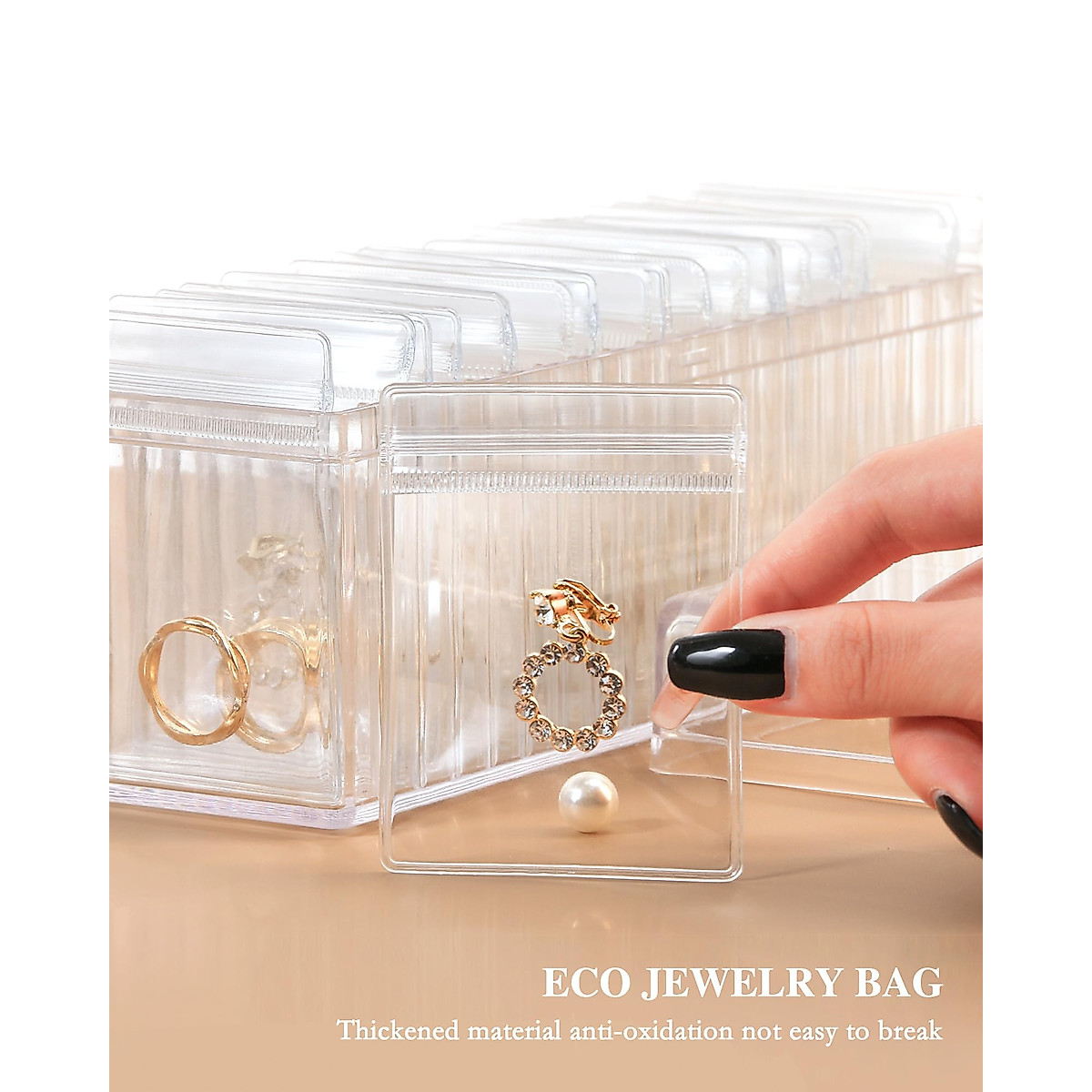 HOMEHIVE Acrylic Jewelry Box Organizer, Clear Jewelry Organizer and Storage with 20 Portable Anti Tarnish Jewelry bags, Travel Jewelry Case for Earrings/Rings/Necklaces Gift for Women Girls, Clear