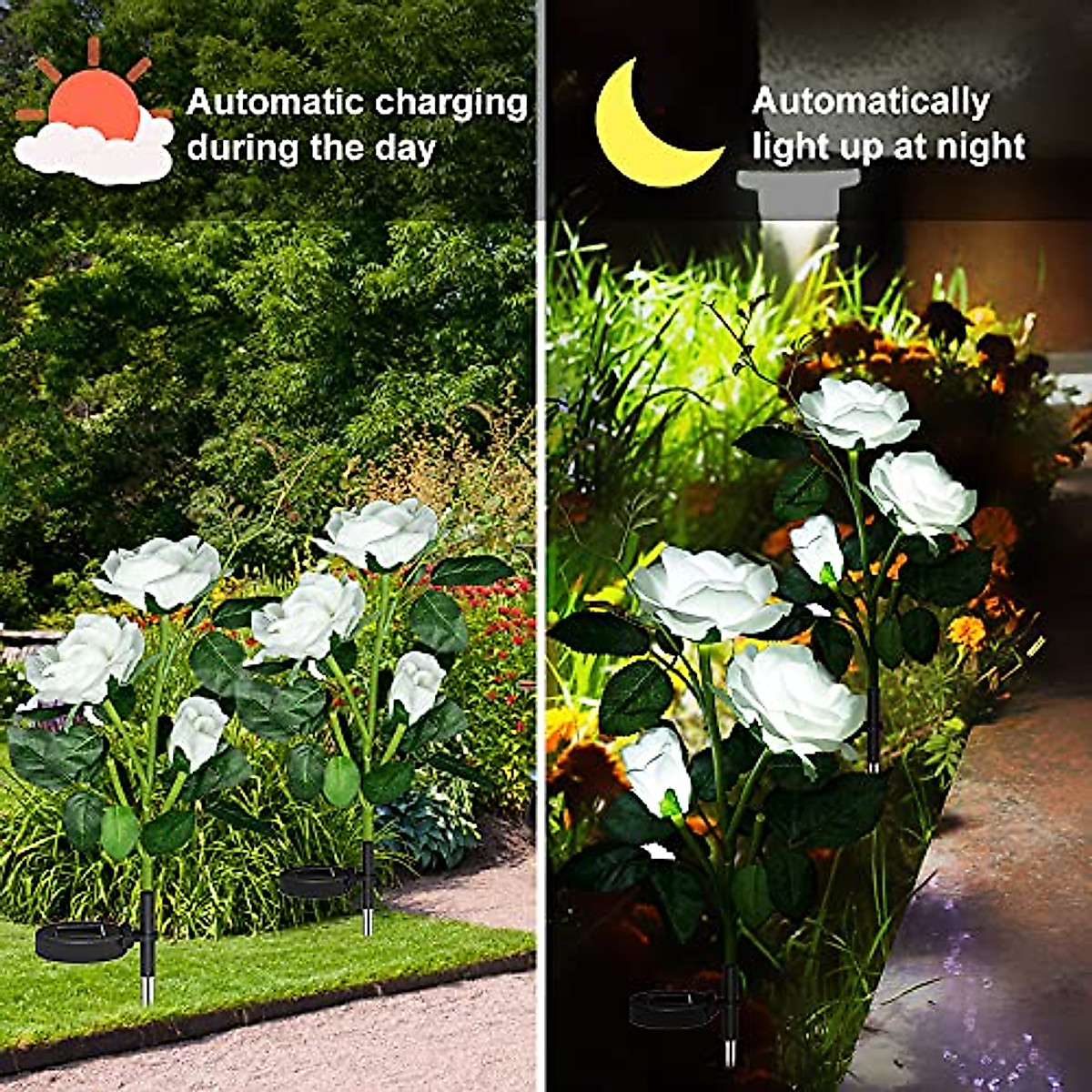 Anordsem Solar Garden Lights Outdoor,2 Pack Solar Flowers Roses Lights Garden Decorative, Waterproof Solar Garden Lights for Garden Lawn Patio Backyard Pathway Christmas Walkway (White