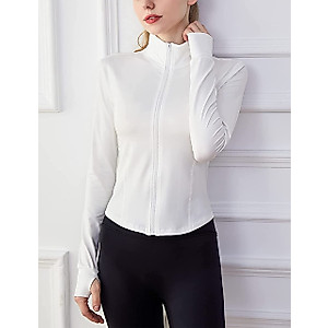 Yeokou Womens Active Zip Up Seamless Sports Running Track Jacket Tops with Thumbhole（White-S）