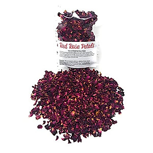 Red Rose Petals - Pure, All Natural & Edible Rose Petals - Dried Flower Petals for Herbal Tea, Decoration, Rose Sprinkles, Topping on Cupcakes, Desserts - Net Weight: 0.35oz/10g