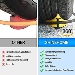 SHINEHOME 4 Pcs Car Hose Guide, Car Detailing Cleaning Tools Hose Guides for Car Washing, Tire Hose Roller Preventing Car Wash Hose Stuck Under The Tires, for All Types of Wheels (Yellow)