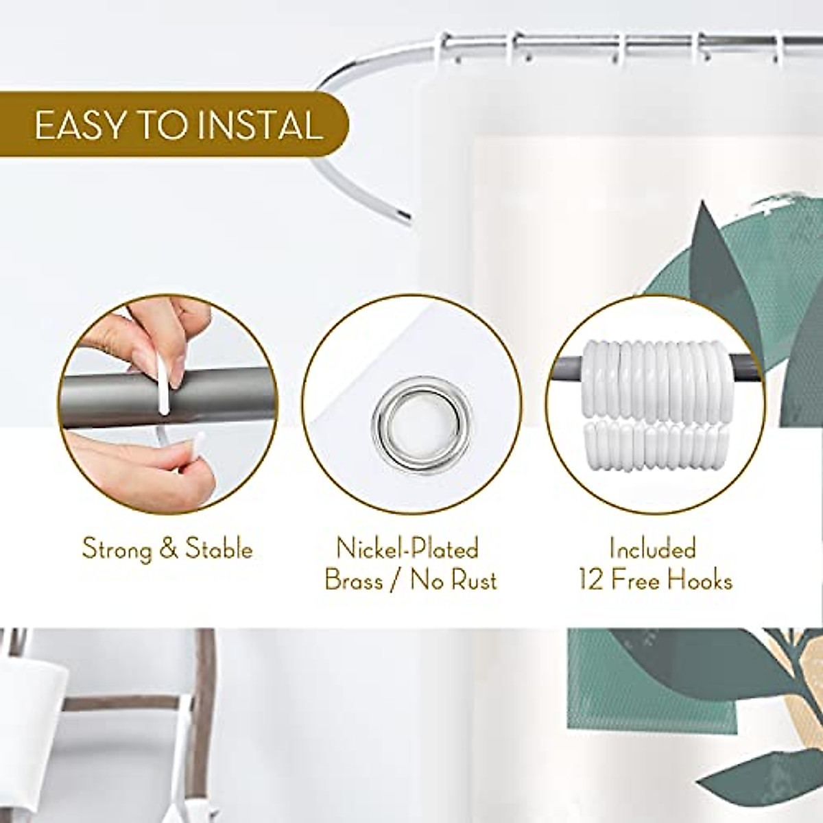 YEZEX Shower Curtain Set with 12 Hooks - Waterproof Polyester Fabric Shower Curtains for Modern Home Bathroom Decorations, Machine Washable, 72"x78"